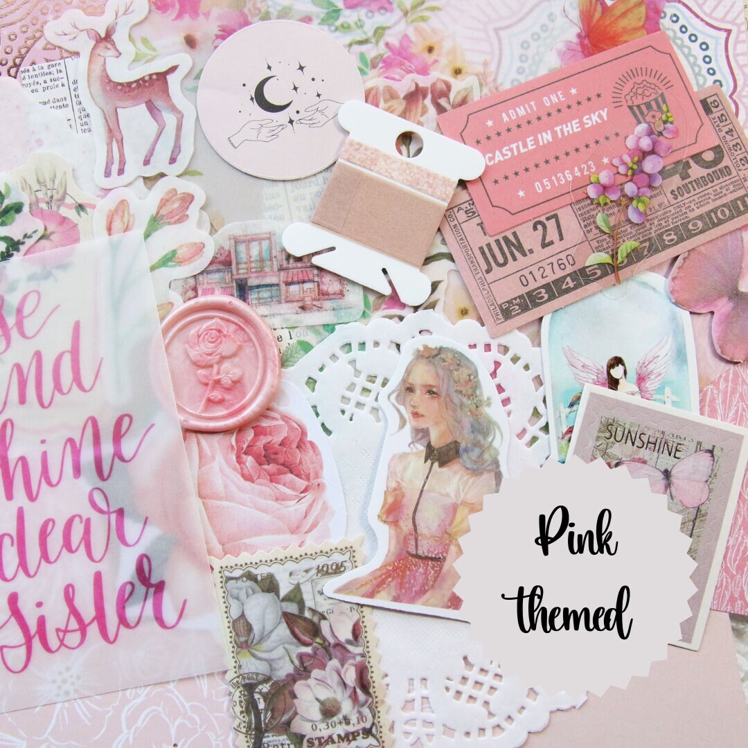Pink Themed: Junk Journal Kit Mystery Bag 30 Pieces |stickers, Book ...
