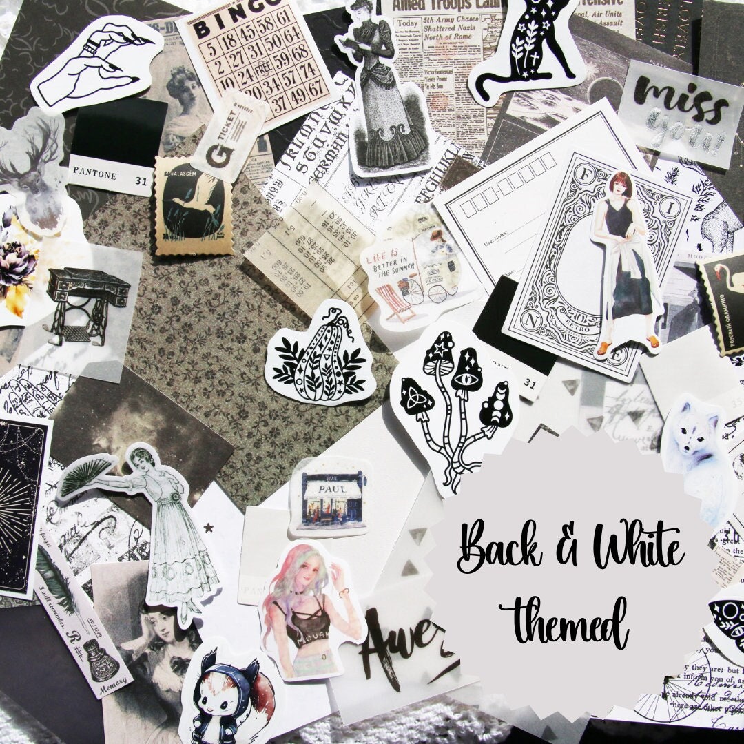 Black and White: Junk Journal Kit Mystery Bag 30 Piece |stickers, Book ...
