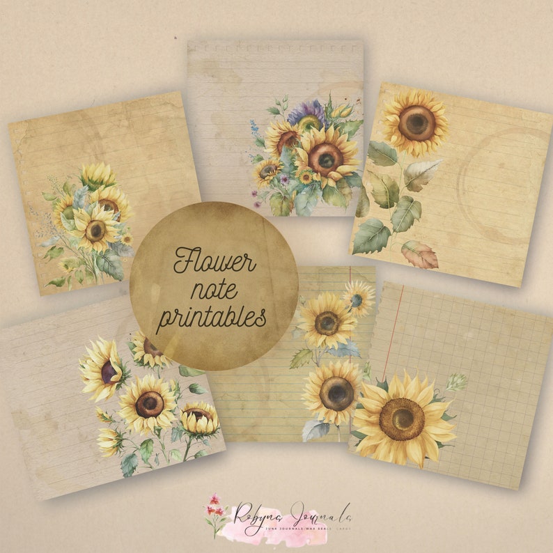 Printable Sunflower Note and Book Pages Digital Download for - Etsy