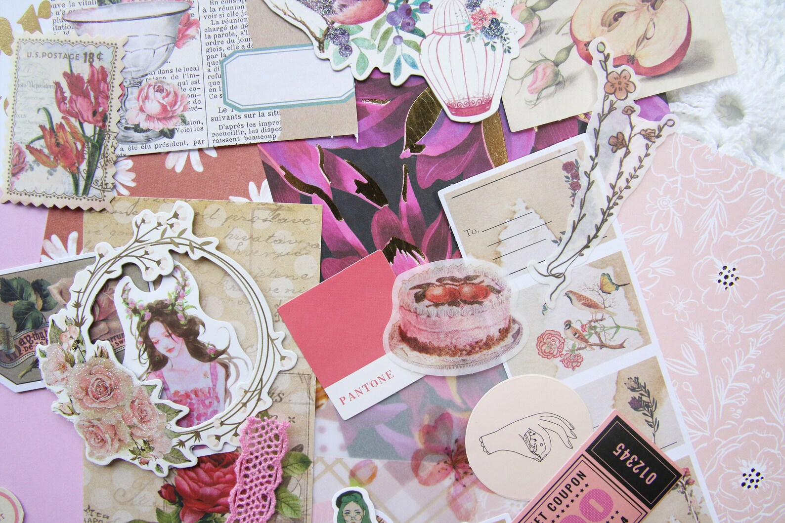 Pink Themed: Junk Journal Kit Mystery Bag 30 Pieces |stickers, Book ...