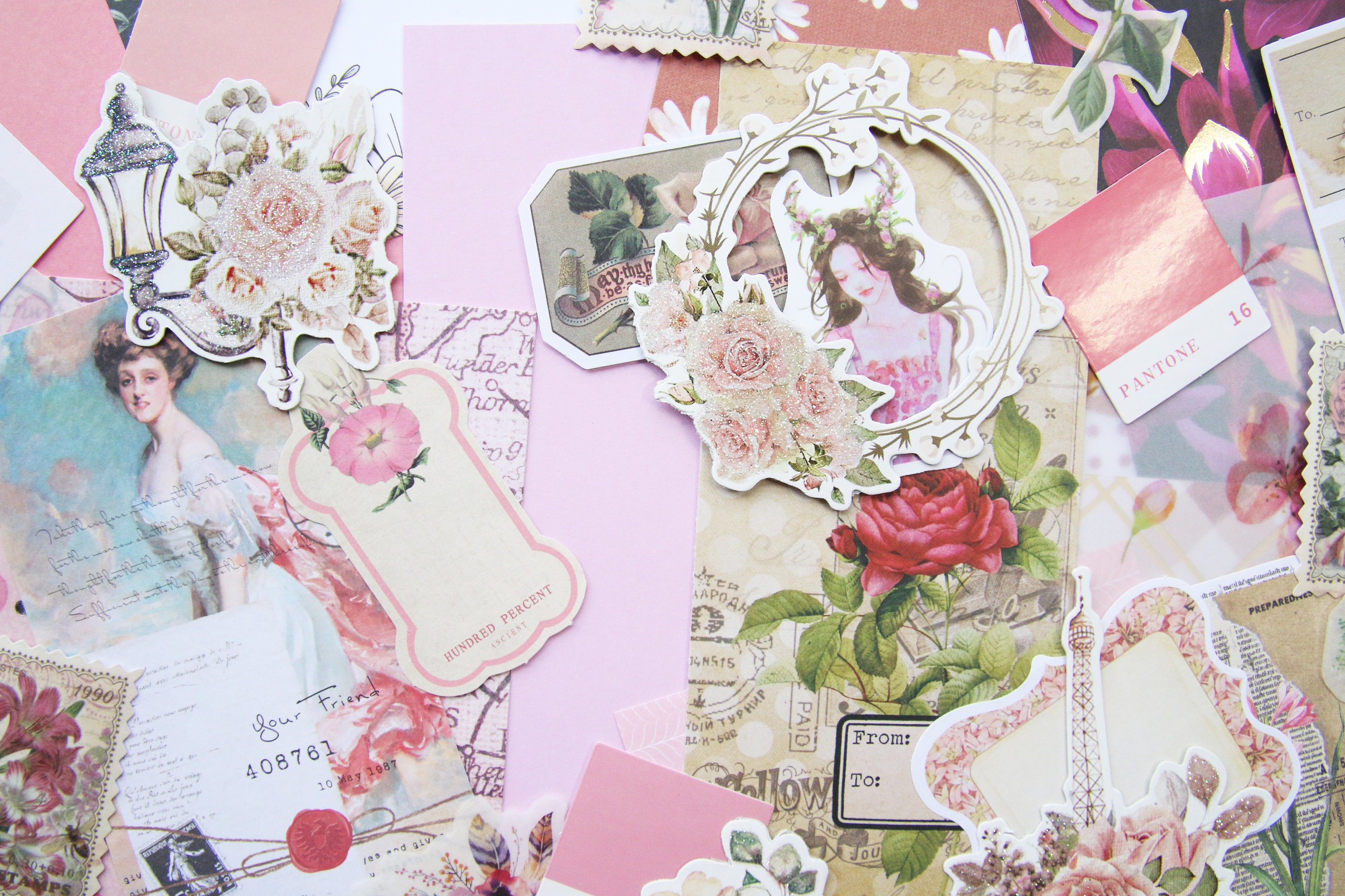 Pink Themed: Junk Journal Kit Mystery Bag 30 Pieces |stickers, Book ...