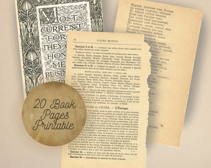 Vintage Book Page Printable Digital Download Set of 20 Authentic Pages ...