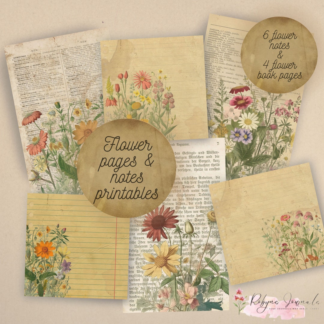 Printable Flower Note and Book Pages, Digital Download for Junk ...
