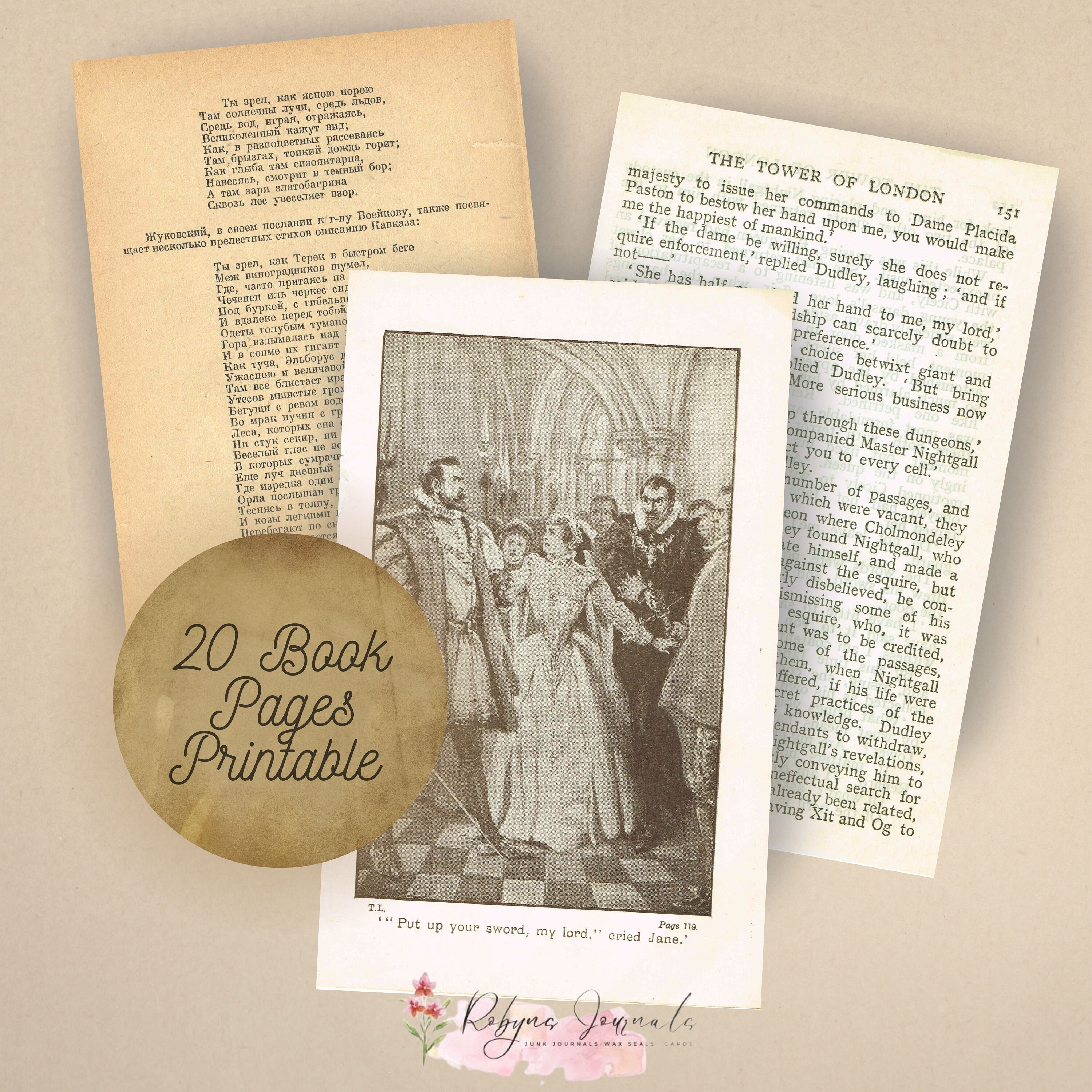 Vintage Book Page Printable Digital Download - Set of 20 Authentic ...