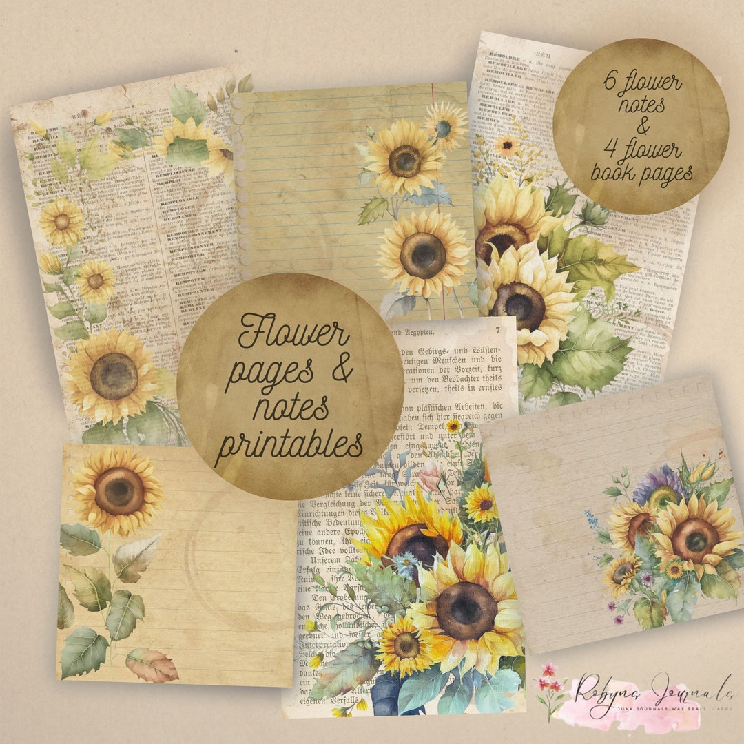 Printable Sunflower Note and Book Pages, Digital Download for Junk ...