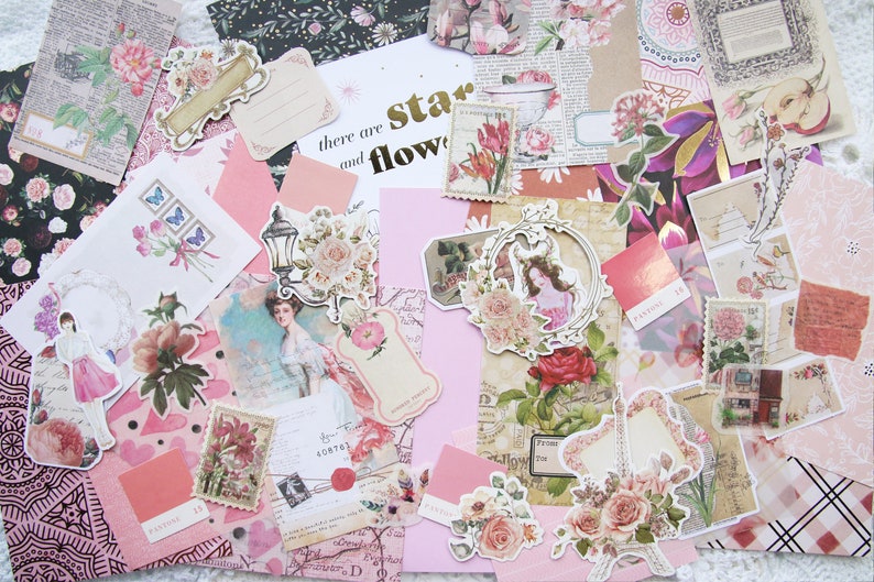 Pink Themed: Junk Journal Kit Mystery Bag 30 Pieces stickers, Book ...