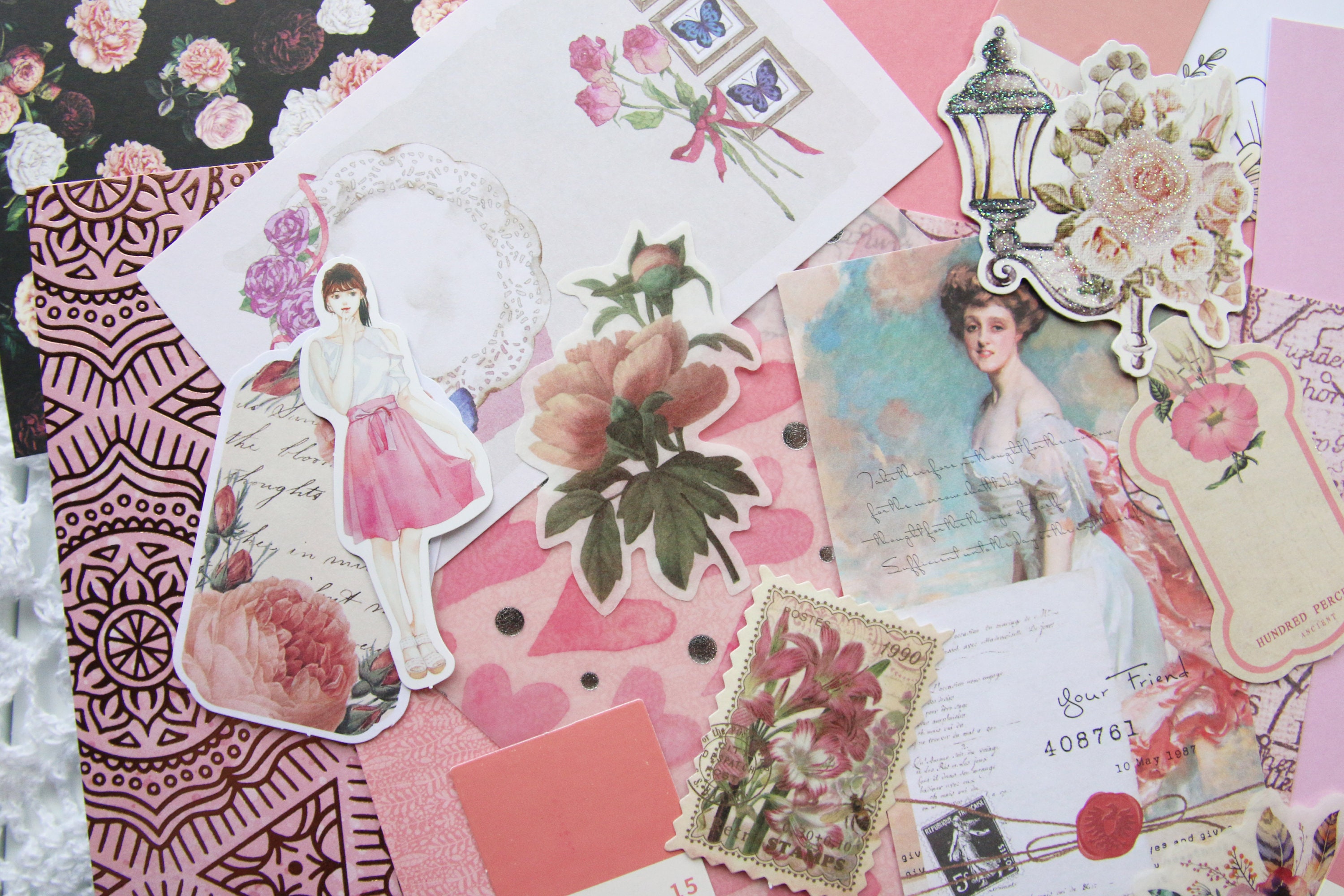 Pink Themed: Junk Journal Kit Mystery Bag 30 Pieces stickers, Book ...