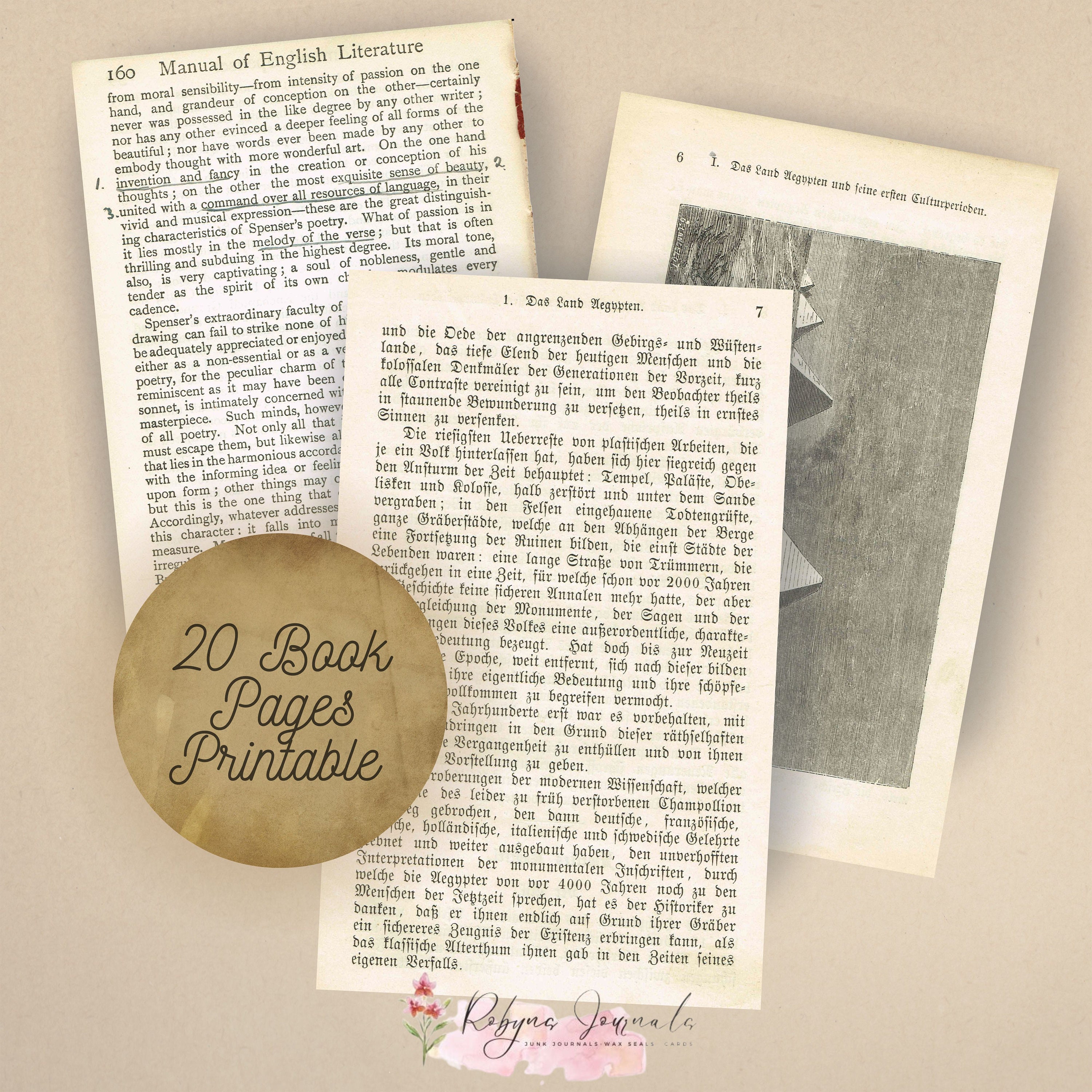 Vintage Book Page Printable Digital Download - Set of 20 Authentic ...