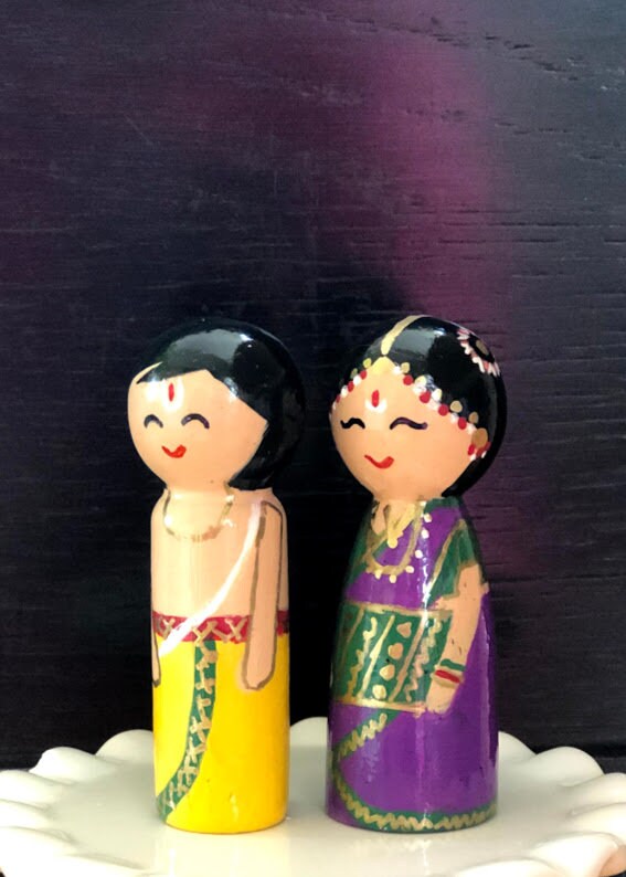 Handmade Peg Doll, Couple Cake Topper, Tamil Iyengar Couple, Indian ...