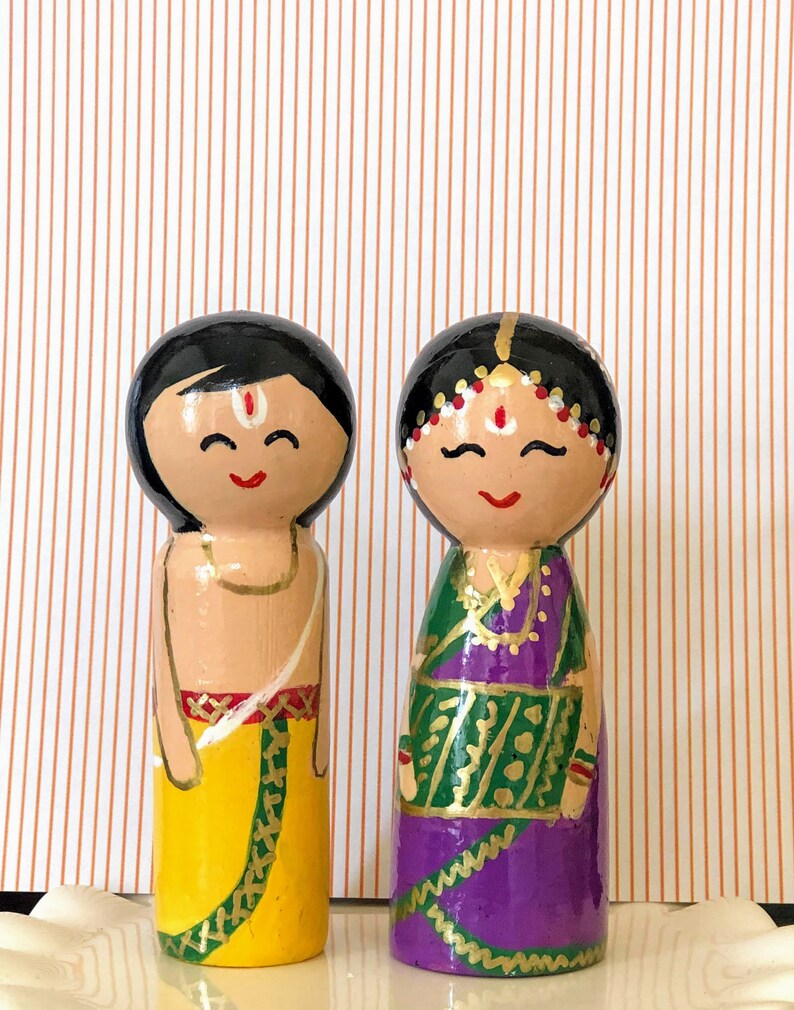 Handmade Peg Doll, Couple Cake Topper, Tamil Iyengar Couple, Indian ...