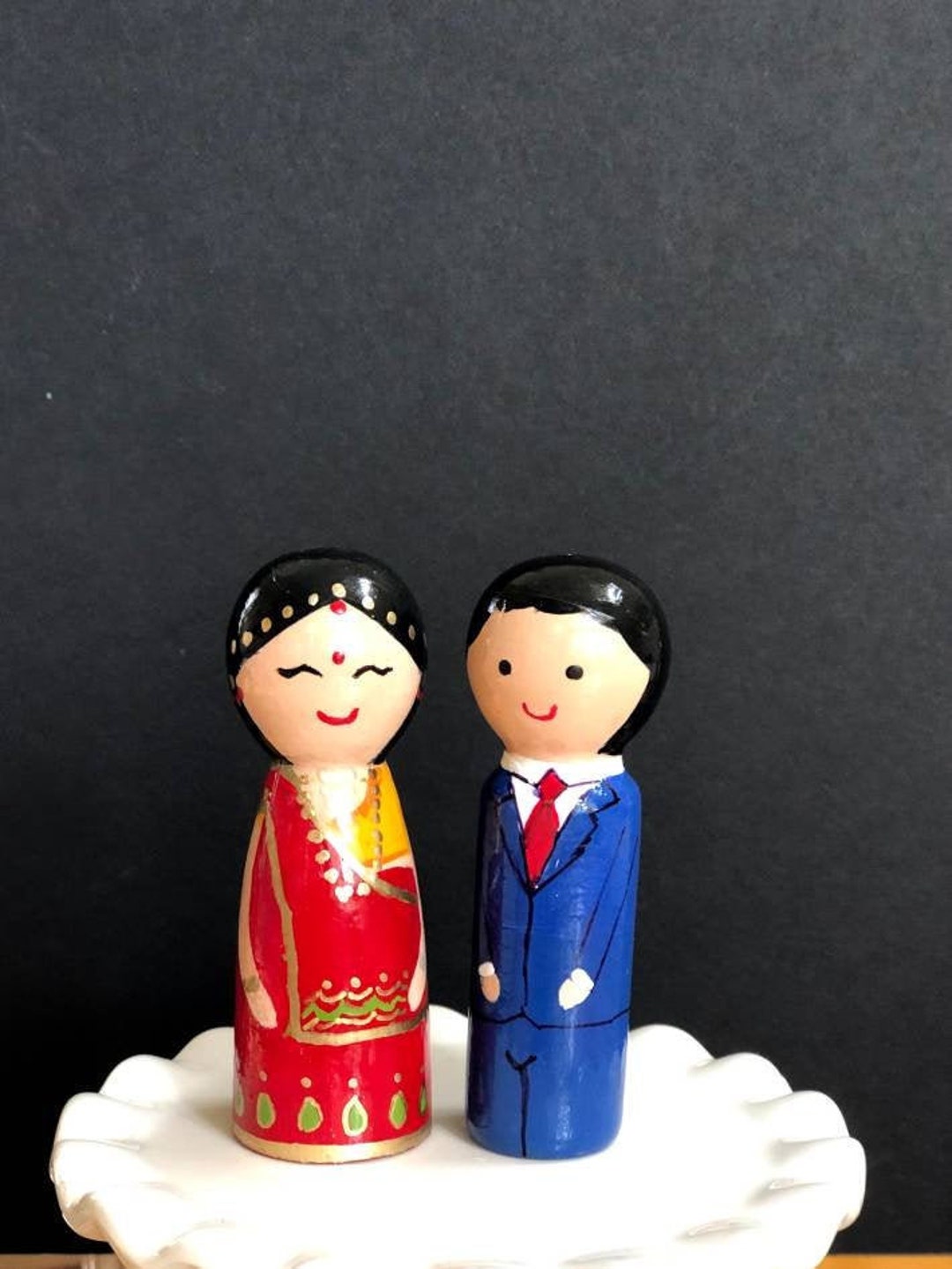 Handmade Gujarati Couple Peg Doll Cake Topper: Indian Wedding Decor ...