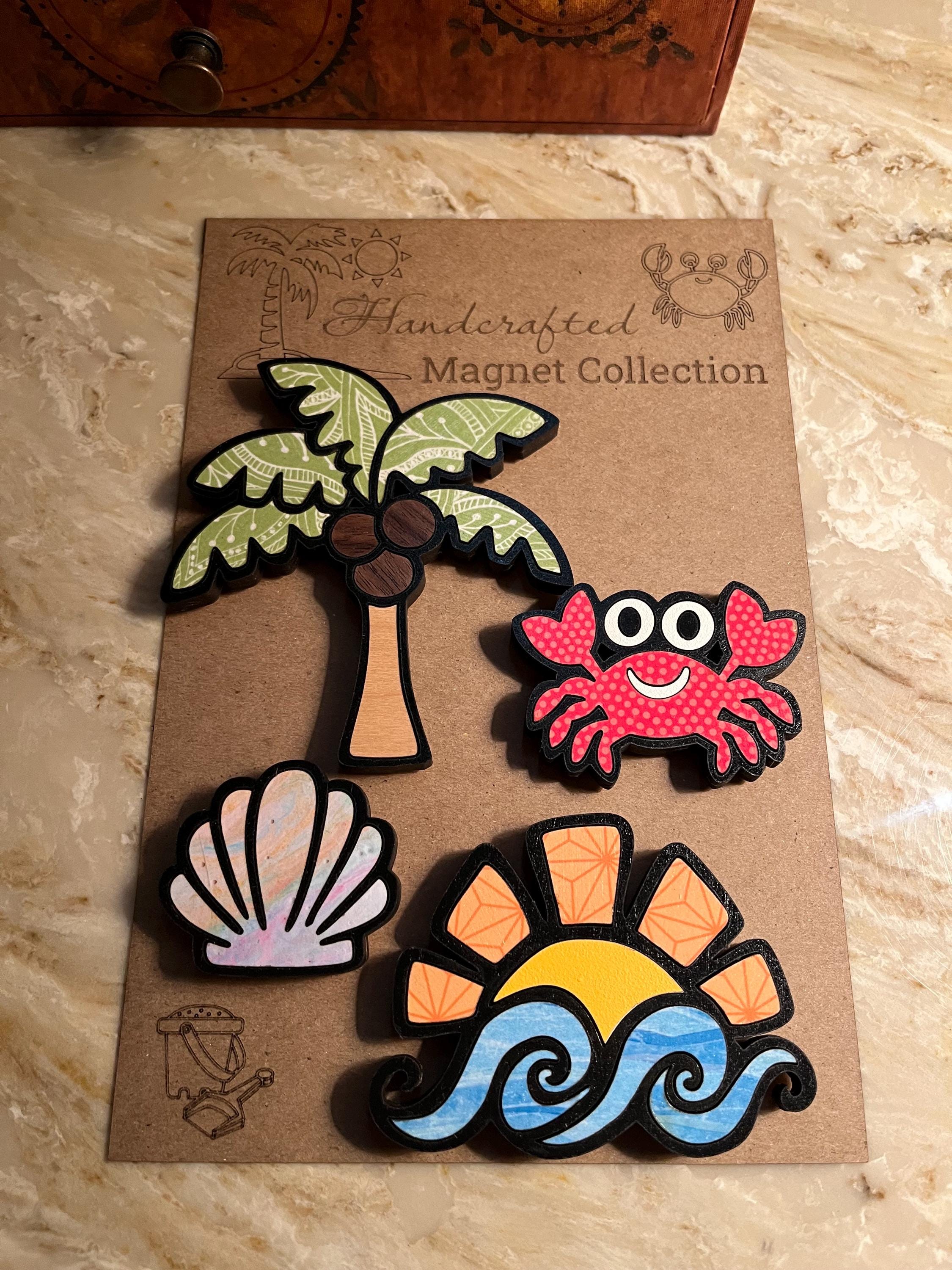 Beach Theme Magnet Collection / Palm Tree, Crab, Seashell, Sunset - Etsy