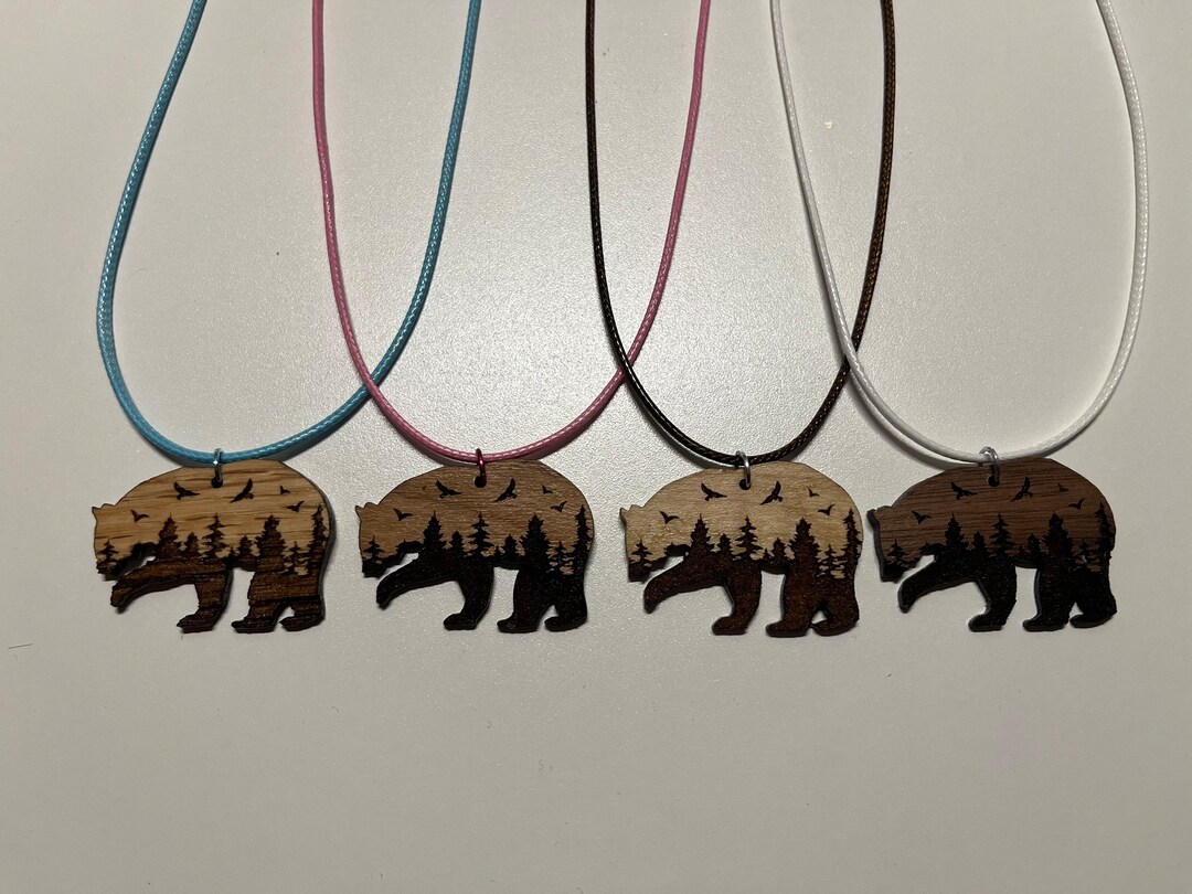 Laser Engraved Hardwood Bear Necklace Pendant Jewelry - Etsy