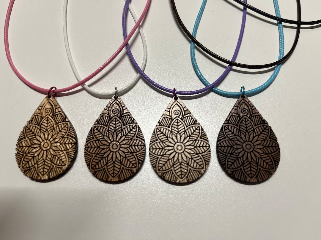Laser Engraved Hardwood Mandala Necklace Pendant Jewelry - Etsy
