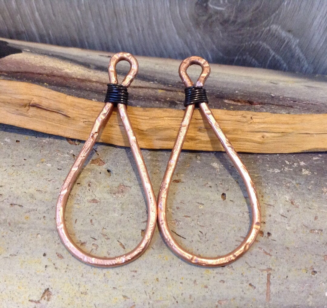 Tear Drop Hoops, Hand Forged Copper, Wire Wrapped, DIY Jewelry Supplies ...