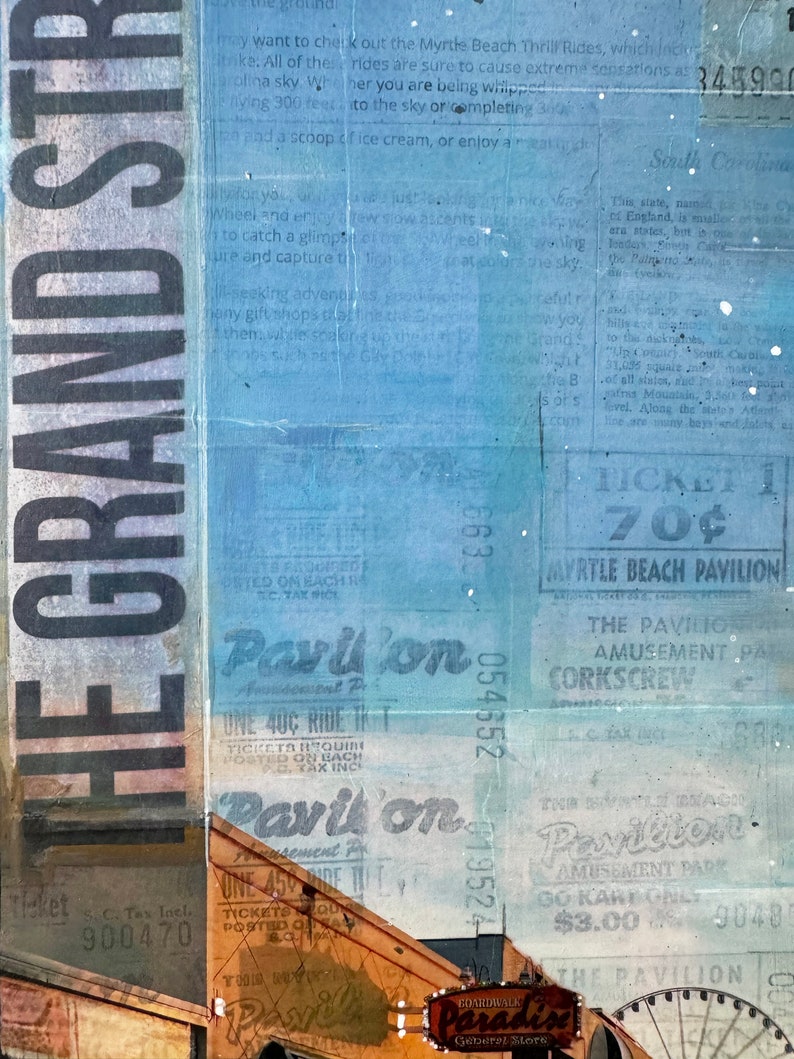 Myrtle Beach Boardwalk Sunrise Photo Transfer Mixed Media Original Art ...