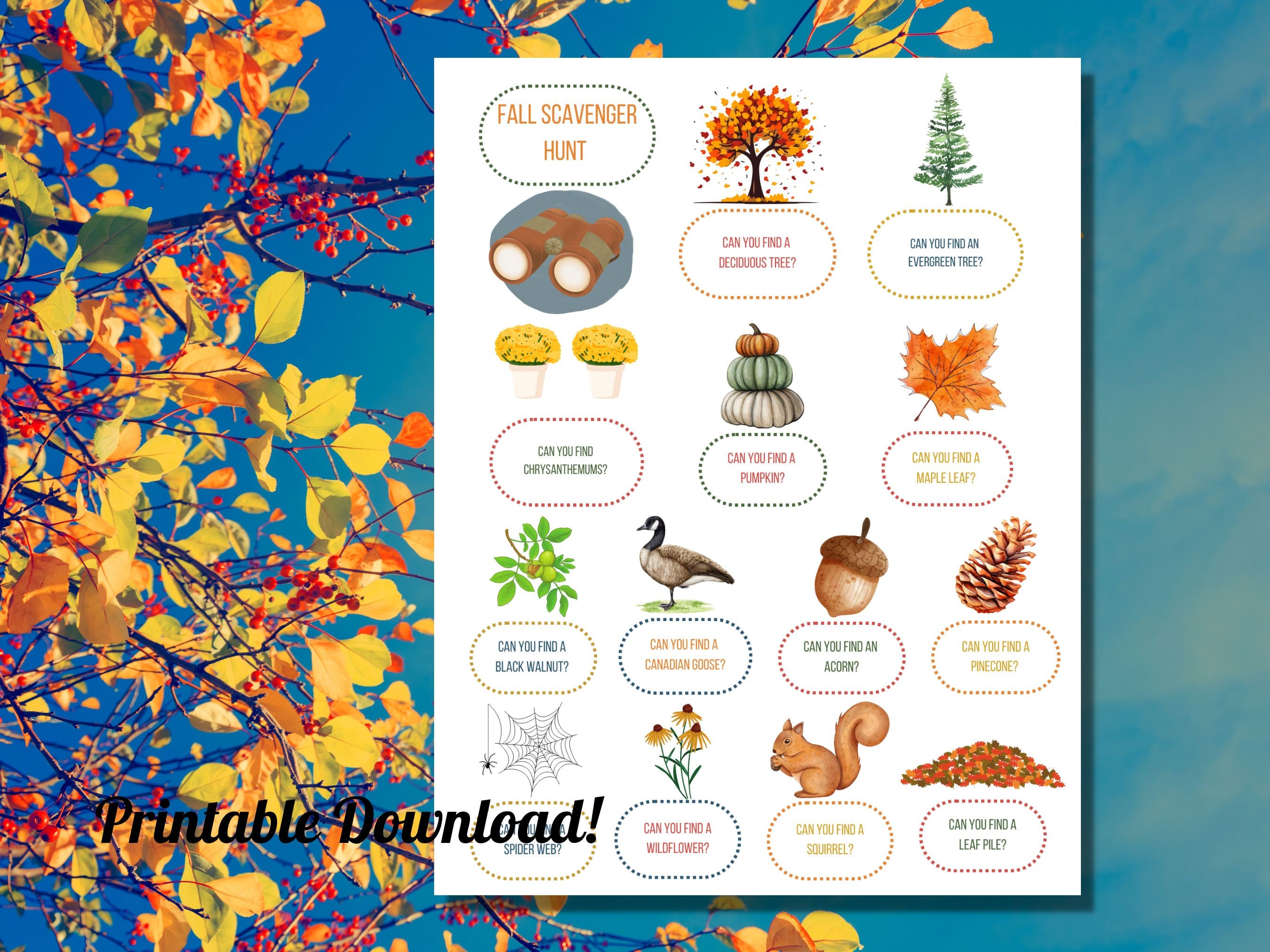 Fall Scavenger Hunt Printable- Preschool Printable- Homeschool ...