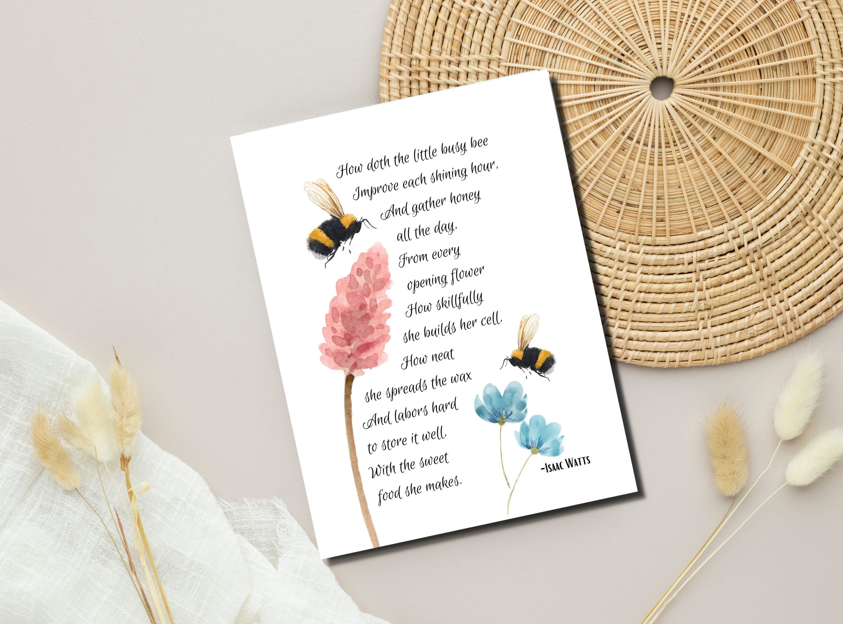 Busy Bee Poem Print: Isaac Watts Poetry (digital Download) - Etsy