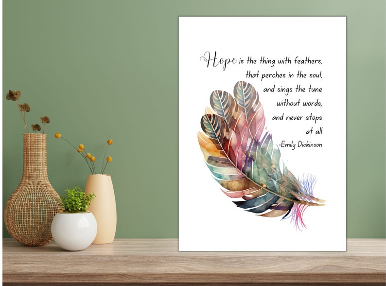 Emily Dickinson Quote Print: Feather Art, Hope Poem (digital Download ...