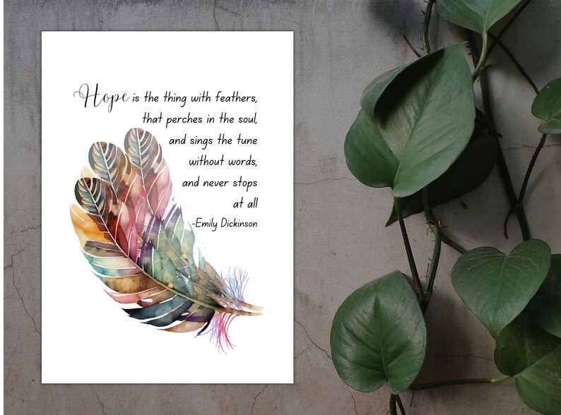 Emily Dickinson Quote Print: Feather Art, Hope Poem (digital Download ...