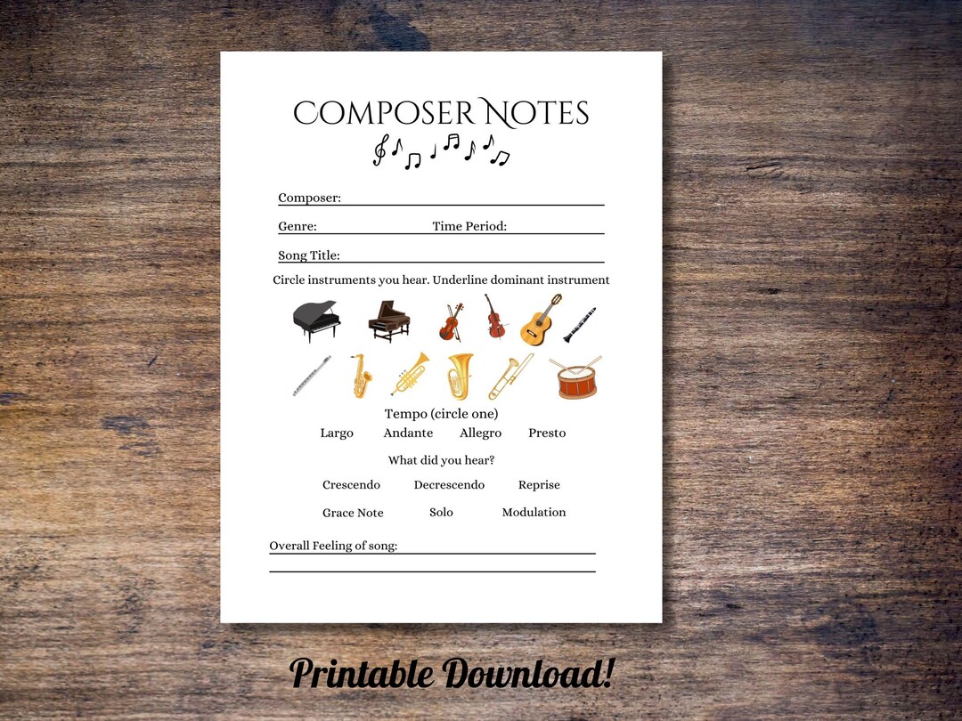 Composer Notes-music Teacher Printable-music Appreciation Class ...