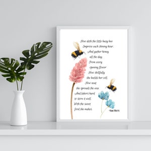 Busy Bee Poem Print- Isaac Watts Poetry- How Doth the Little Busy Bee ...