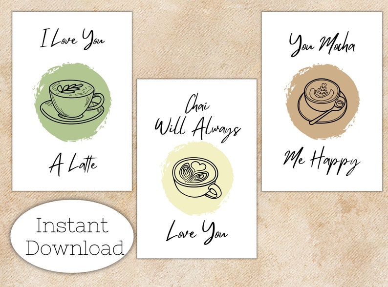 Conjunto de arte imprimible Coffee Pun Te amo un café con leche Chai ...