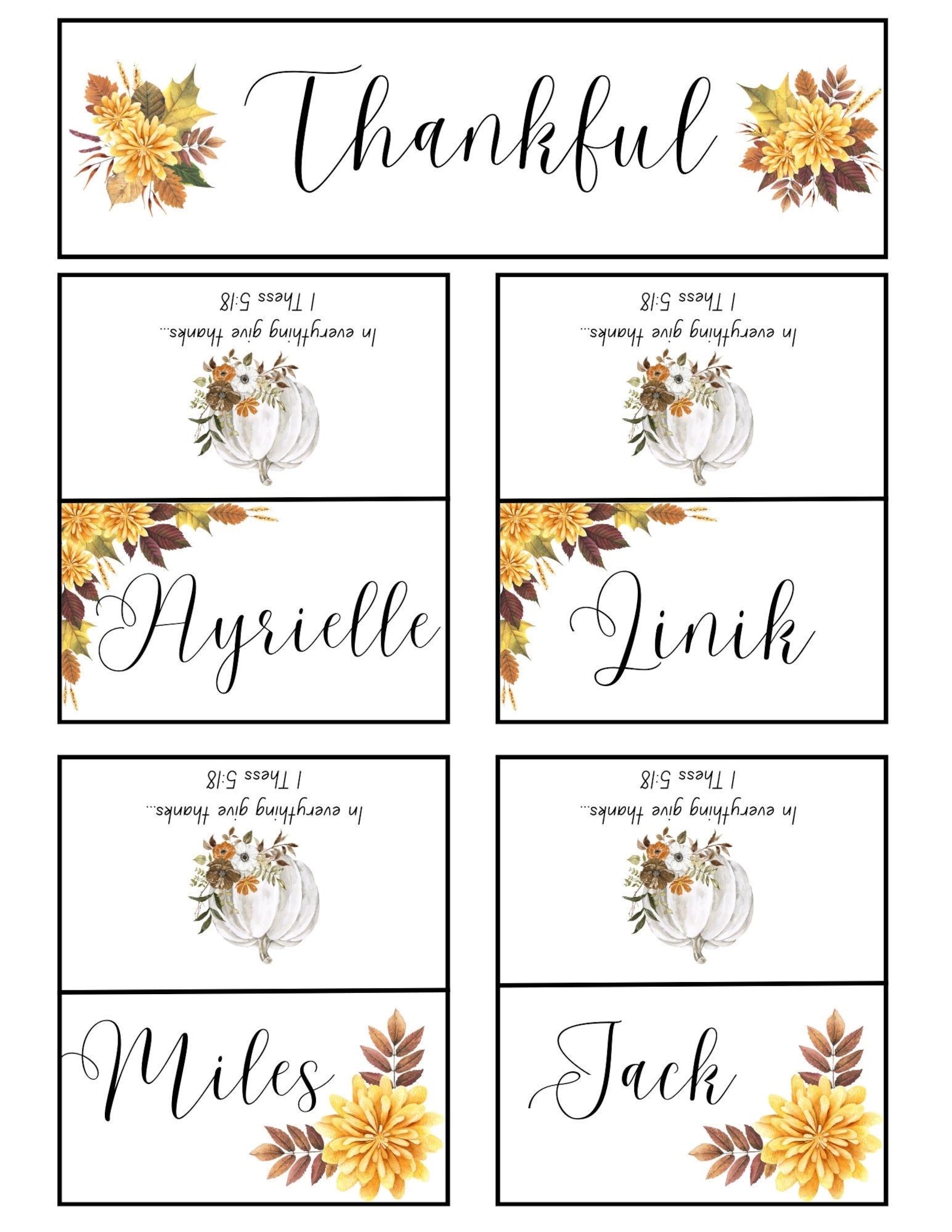 Thanksgiving Table Place Card Printable Personalized Custom Fall Table ...