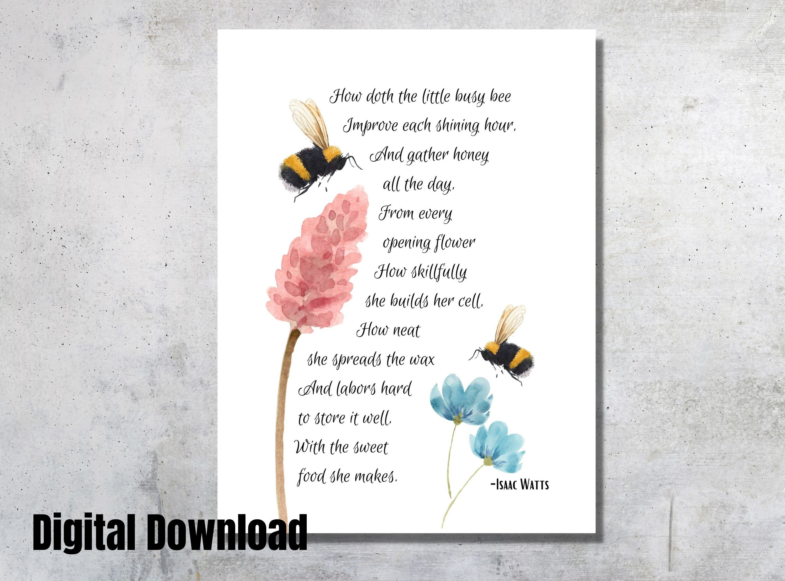Busy Bee Poem Print: Isaac Watts Poetry (digital Download) - Etsy
