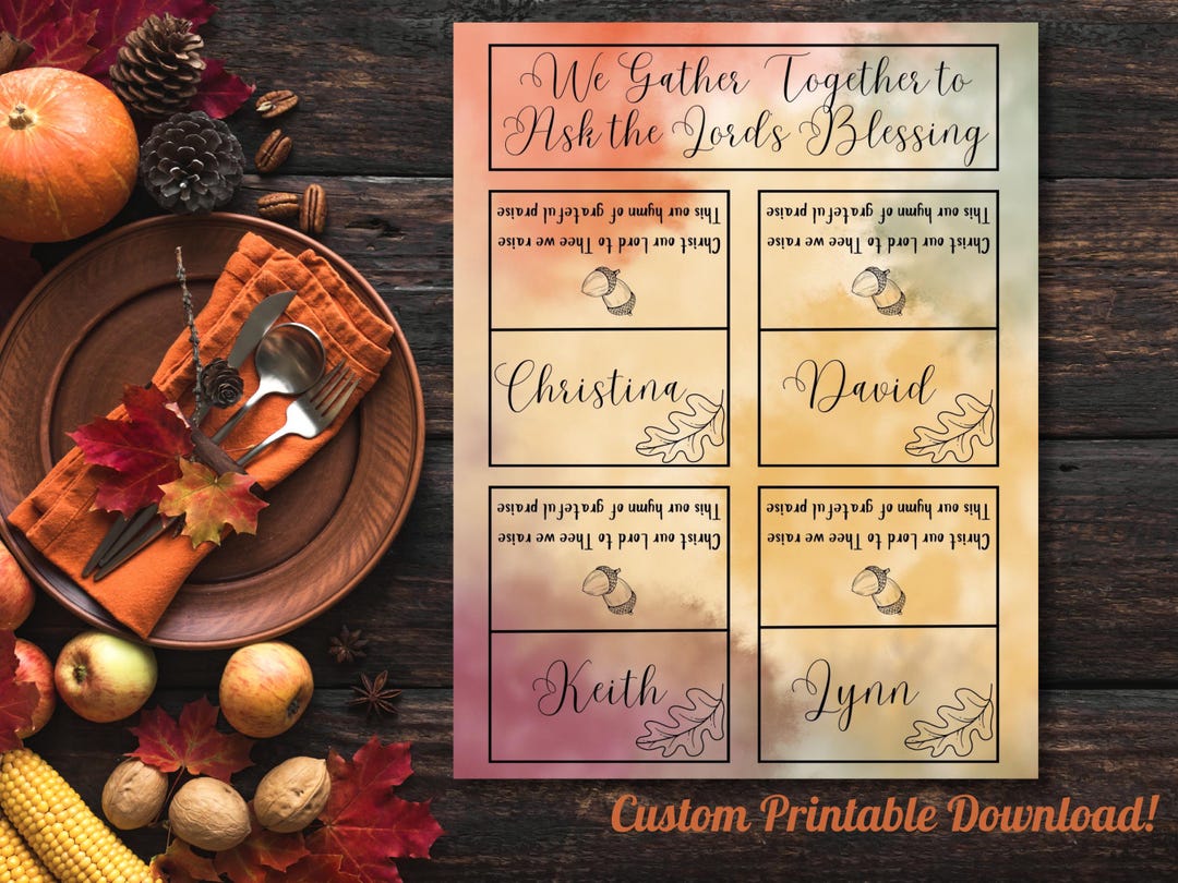 Thanksgiving Place Card Printable Personalized Custom Fall Table Place ...