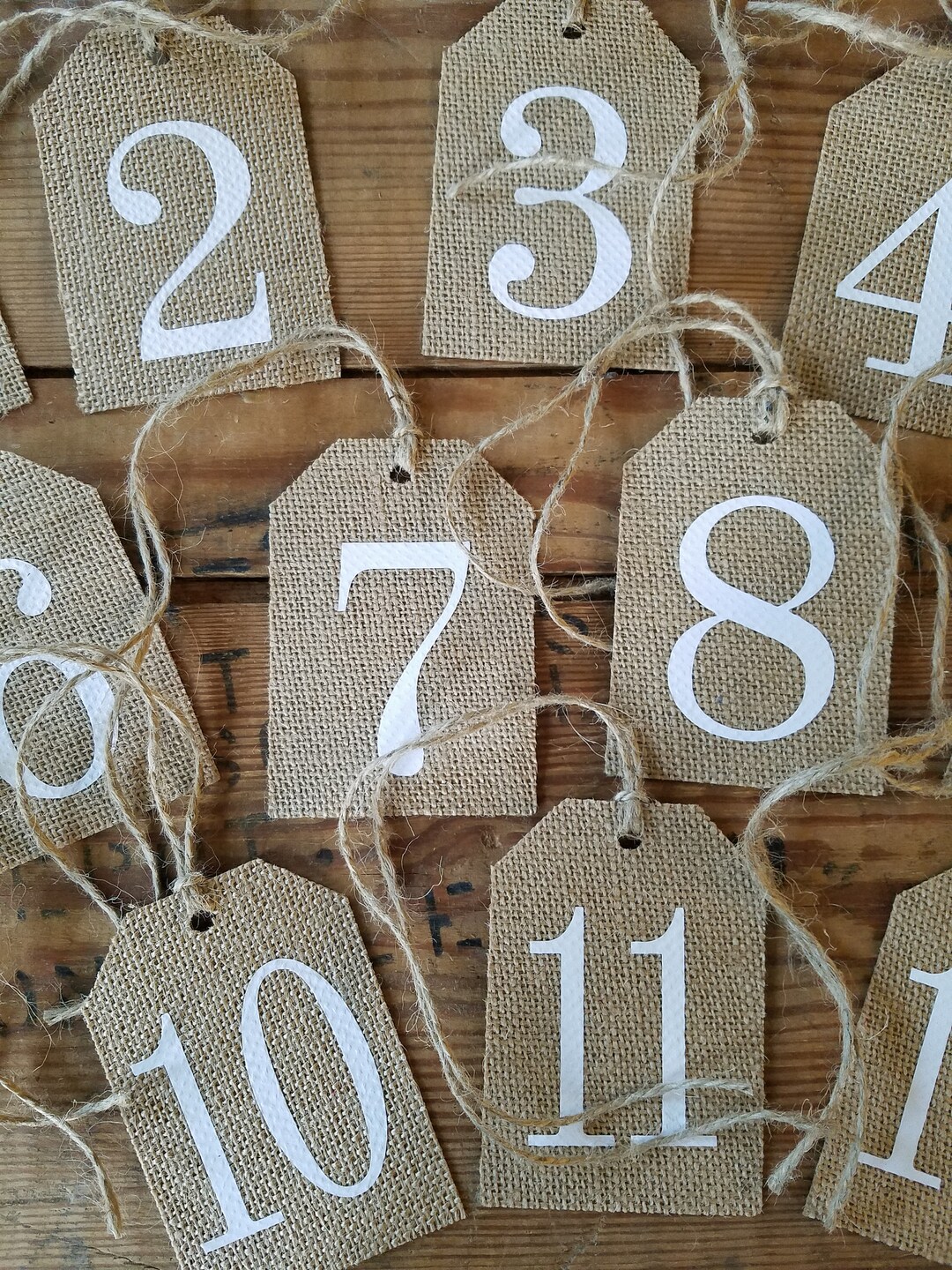 Rustic Burlap Table Numbers, Burlap Numbers, Burlap Tags, Mason Jar Tag ...