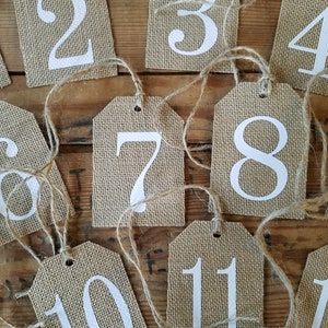 Rustic Burlap Table Numbers, Burlap Numbers, Burlap Tags, Mason Jar Tag ...