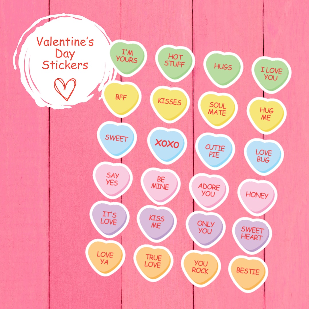 Conversation Heart Stickers for Valentines Day Stickers Heart Decals ...