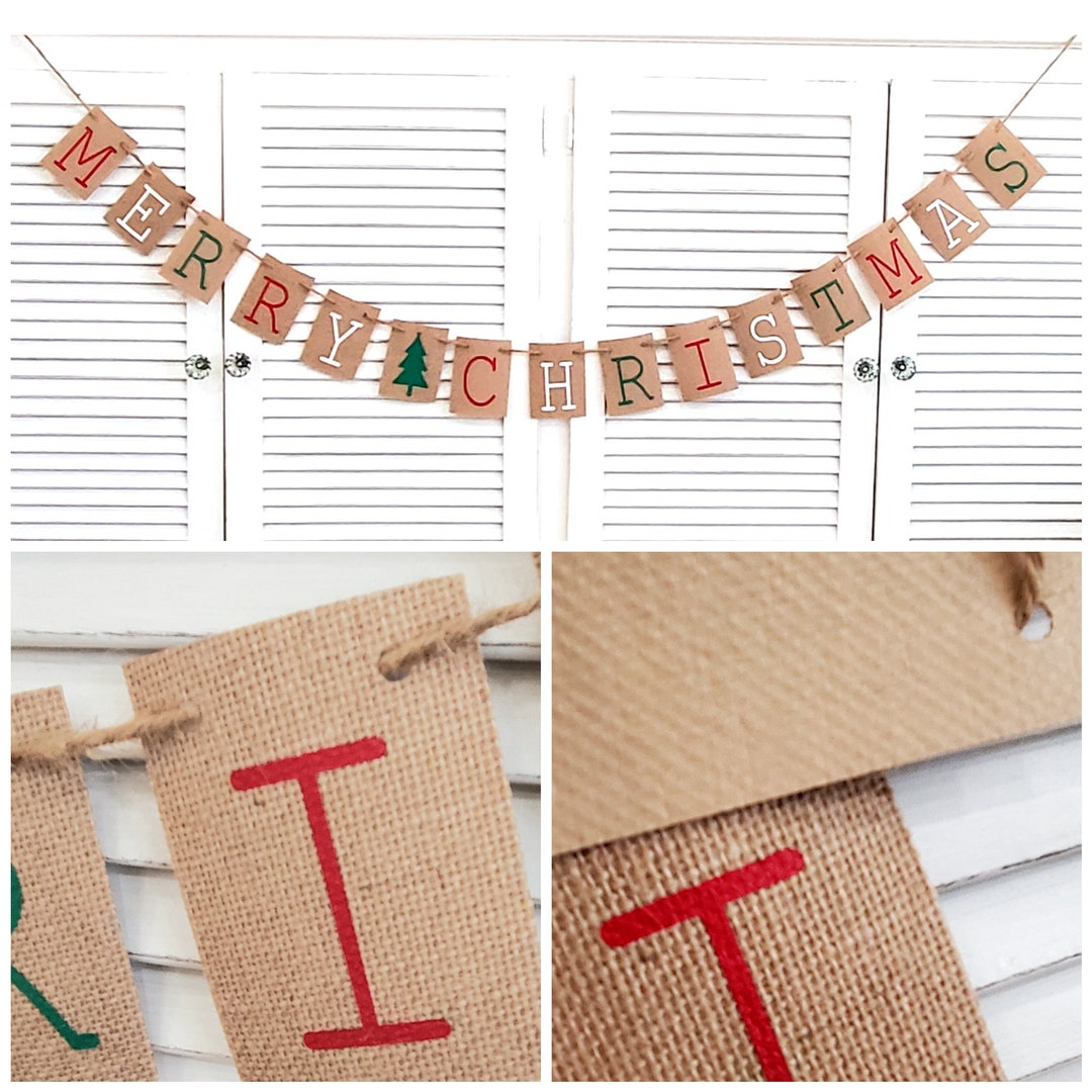 Merry Christmas Banner for Christmas Pennant Holiday Banner Burlap ...