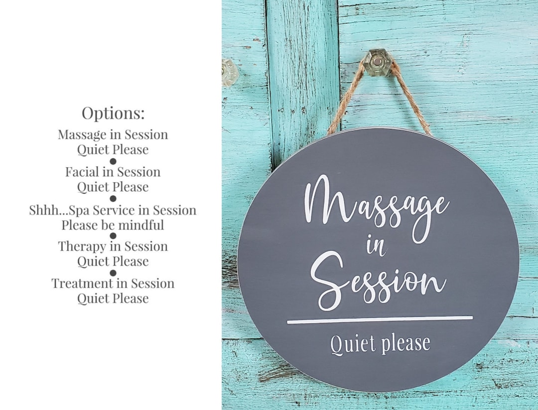 Massage in Session Sign Quiet Please Sign Round Welcome Sign Therapy ...