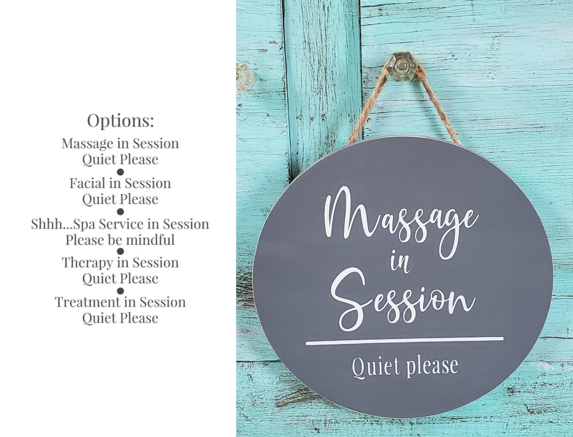 Massage in Session Sign Quiet Please Sign Round Welcome Sign Therapy ...