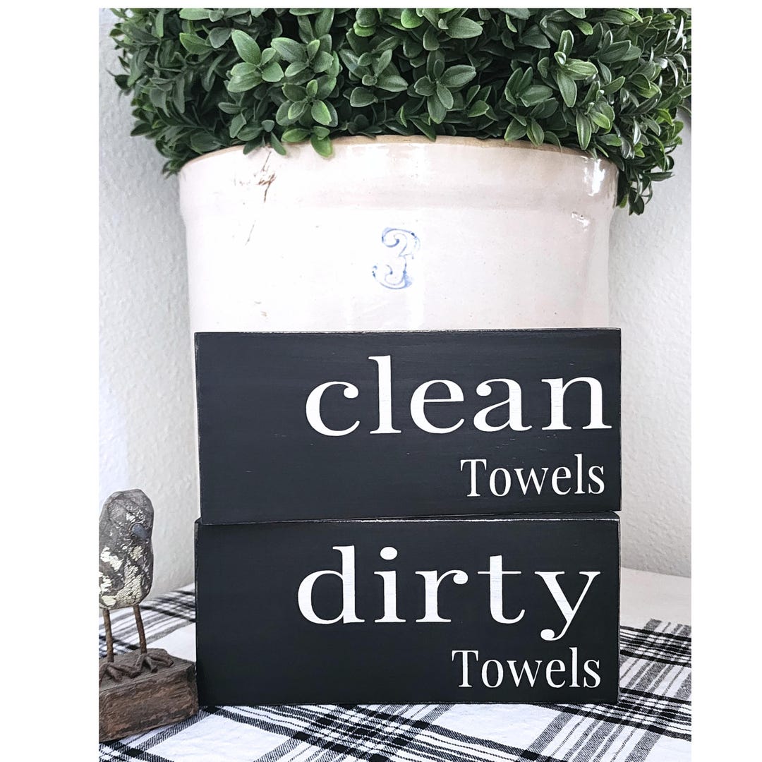 Clean Dirty Towels Wood Sign Set. Clean Towels Sign, Dirty Towels Sign ...