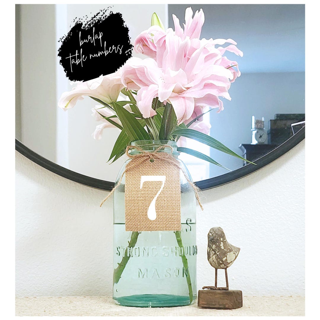 Rustic Burlap Table Numbers, Burlap Numbers, Burlap Tags, Mason Jar Tag ...