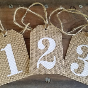 Rustic Burlap Table Numbers, Burlap Numbers, Burlap Tags, Mason Jar Tag ...
