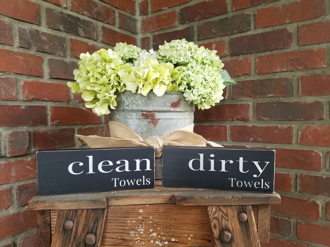 Clean Dirty Towels Wood Sign Set. Clean Towels Sign, Dirty Towels Sign ...