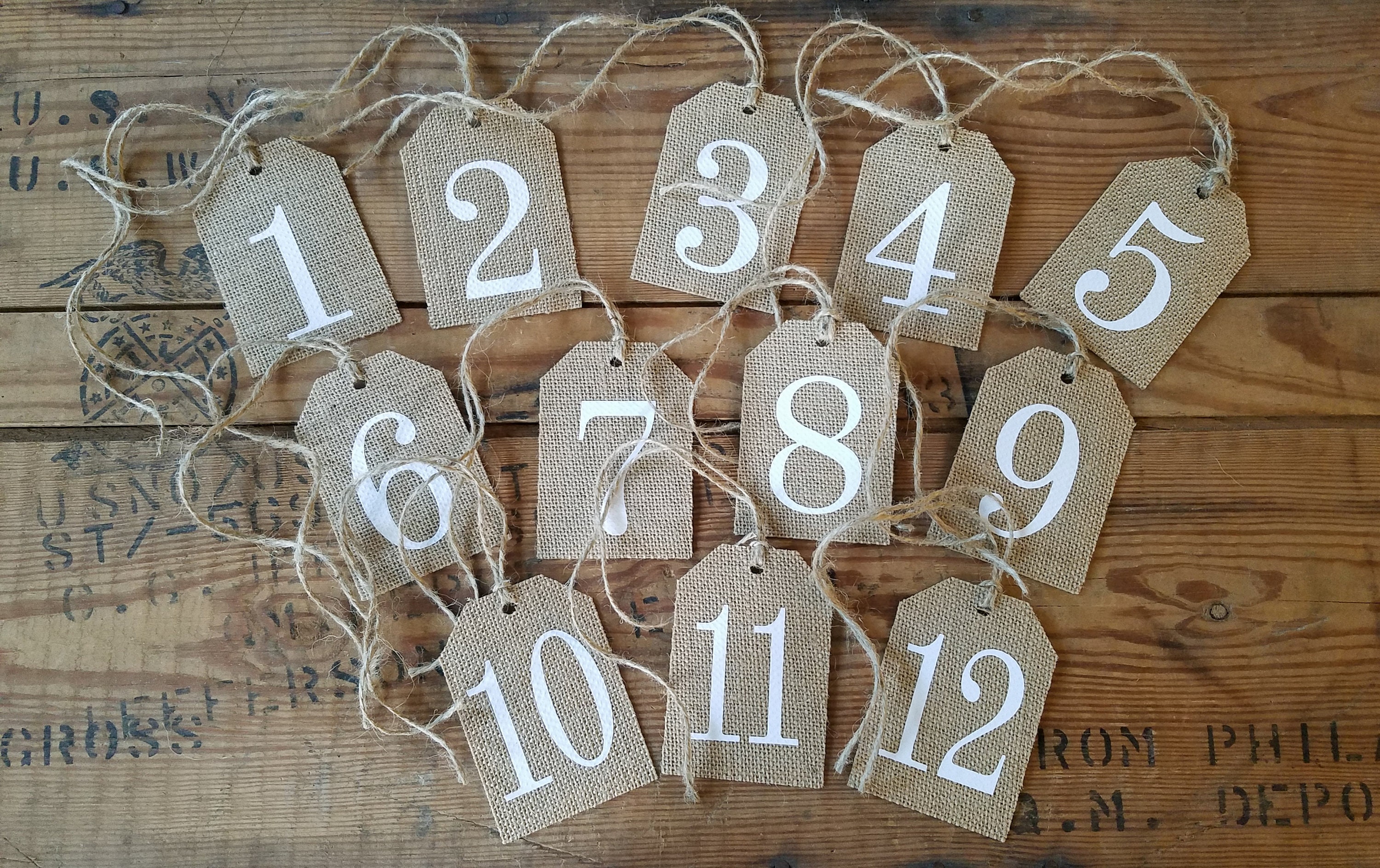 Rustic Burlap Table Numbers, Wedding Centerpiece Tags - Etsy