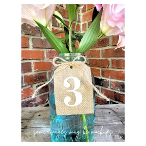 Rustic Burlap Table Numbers, Burlap Numbers, Burlap Tags, Mason Jar Tag ...