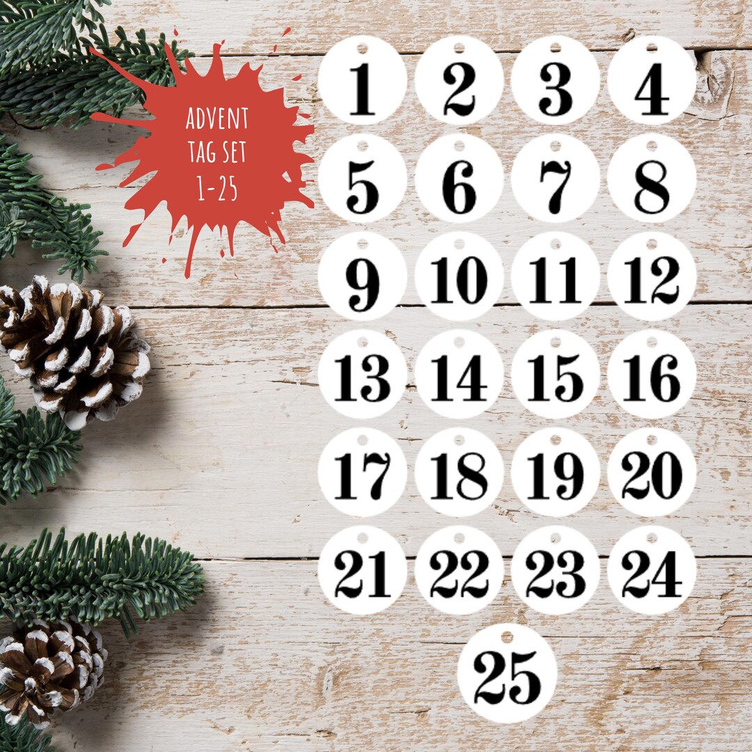 Advent Calendar Numbers for Christmas Calendar Round Tags Number Tags ...