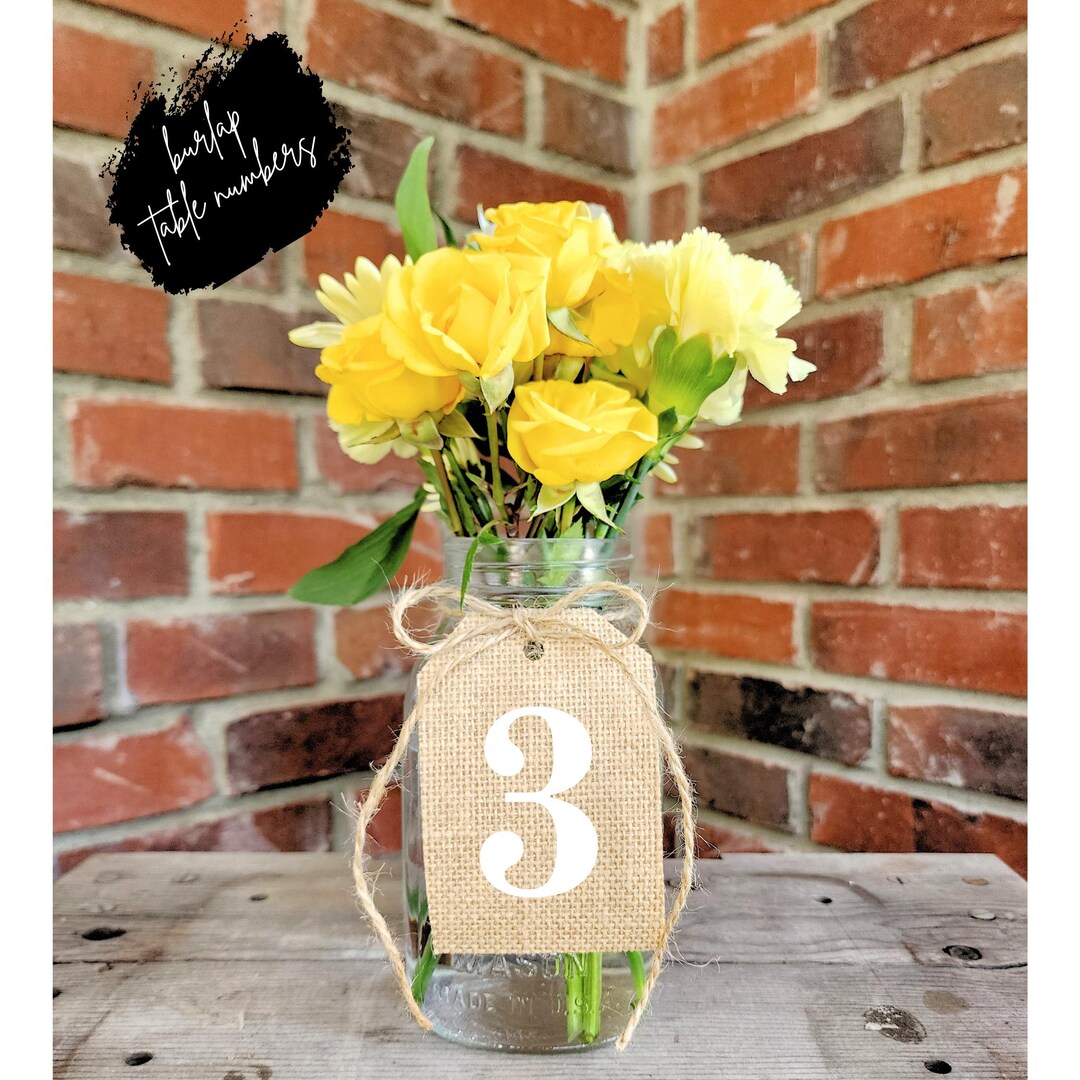 Rustic Burlap Table Numbers Burlap Numbers Burlap Tags Mason Jar Tags ...