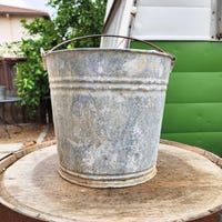 Rustic Galvanized Olive Bucket W/ Handle - Distressed Primitive Country ...