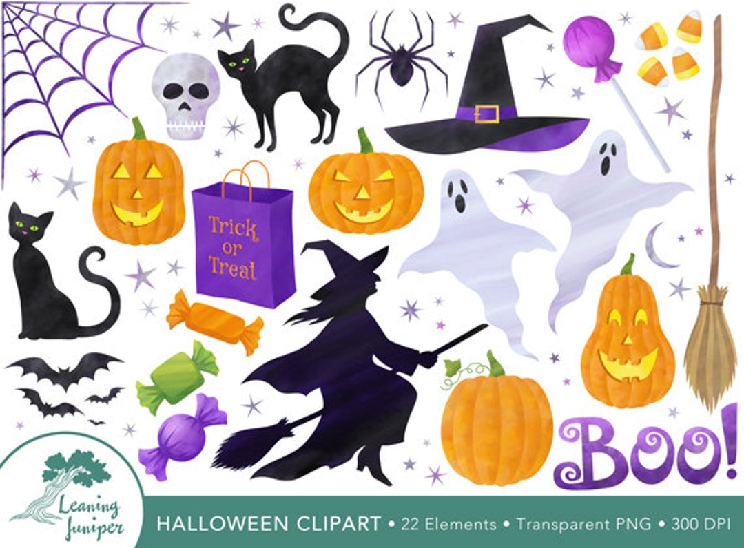 Halloween Watercolor Clipart, Commercial Use, Instant Download, Black ...
