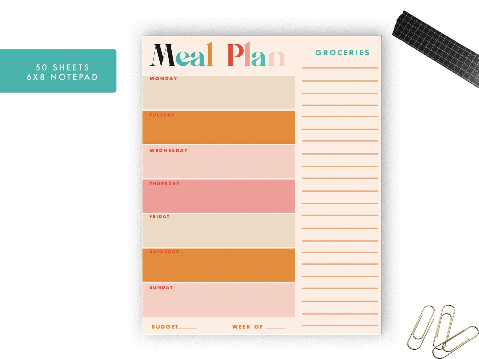 Meal Plan Notepad | Grocery List, Budget Notepad , Desk Accessories ...