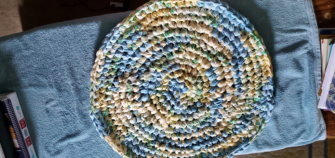 Blue,yellow and Green Round Rag Rug - Etsy