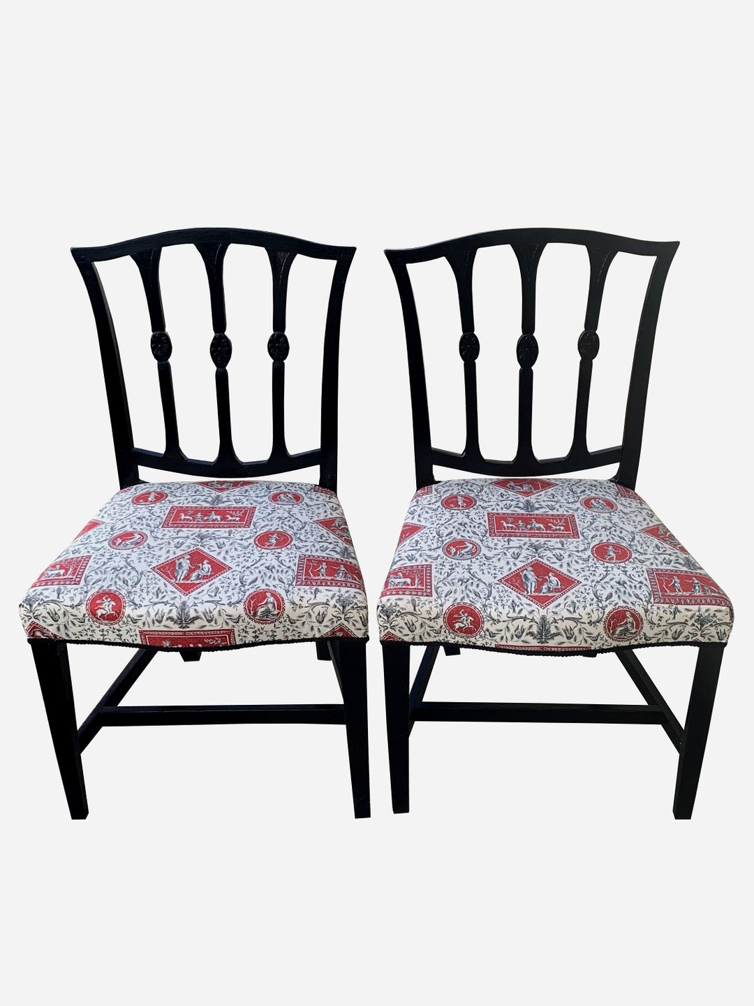 Pair French Regency Black/red Toile Chairs - Etsy
