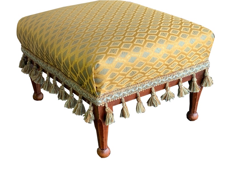 Antique English Upholstered Footstool Ottoman W/ Tassels - Etsy